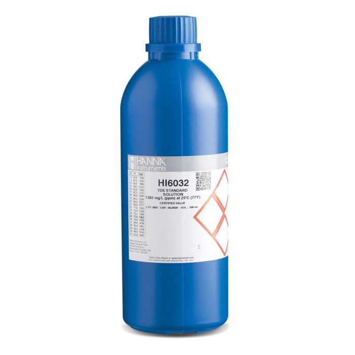 1382 mg/L (ppm) @ 25 C Technical TDS Calibration Standard with Certificate of Analysis, 500 mL ...