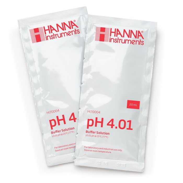 pH 4.01 Calibration Buffer (25 x 20 mL) Sachets with certificate of analysis - HI70004C - Hanna ...